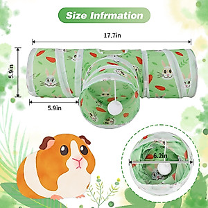 Rypet Guinea Pig Tunnel 3 Way Collapsible Small Pet Tunnels and Tubes with Interactive Ball for Baby Rabbit Ferret Hamster Chinchilla Hedgehog Hiding and Resting-Green