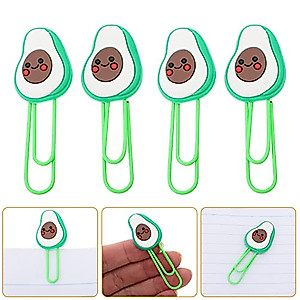 6Pcs Paper Clips Fruit-shape Bookmarks Paper Clamp Flexible Large Office Paperclips for Office School and Personal Use, avocado shape