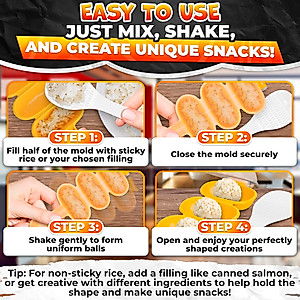 Rice Ball Mold with Spatula - DIY Sticky Rice Molds Large Ball Mold Kitchen Tool Rice Ball Maker Shake with Mini Rice Scoop - Rice Roll Shaker Ball Maker Rice Ball Maker Shake for Kids