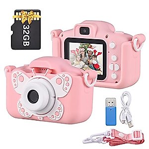 Andoer X7 Mini Kids Digital Camera 1080P for 20MP Dual Lens 2.0 Inch IPS Screen Built-in Battery with 32GB Memory Card USB Card Reader Neck Strap Birthday for Boys Girls