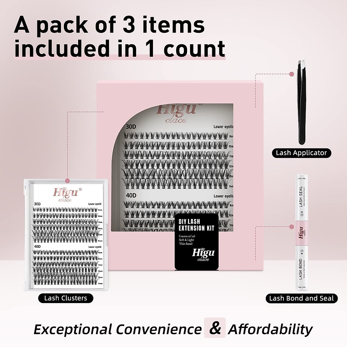DIY Eyelash Extension Kit, 240 Pcs Lash Clusters individual Cluster Lashes with Super Hold Mascara Brush Bond and Seal Eyelash Glue and Lash Applicator eyelash cluster extensions Set (30+40D Kit)