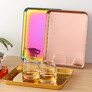 Dongbo Stainless Steel Dessert Serving Trays for Coffee Table Food Barbecue Rainbow Dish Fruit Plate Breakfast Tray Kitchen Accessories, 31.3*24.5*2.5 cm