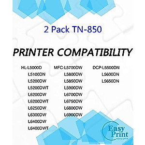 EASYPRINT Compatible TN-850 TN850 Toner Cartridge Work for Brother L5700DW L6200DW L6300DW L6400DW MFC-L5800DW L5850DW L5900DW L6700DW L6750DW L6800DW L6900DW DCP-L5650DN HL-L5000D, (2 Black)