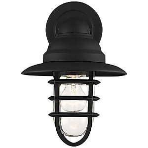 John Timberland Marlowe Farmhouse Rustic Wall Light Sconce Matte Black Hardwired 9 1/4" Fixture Metal Cage Clear Glass for Bedroom Bedside Bathroom Vanity Living Room Hallway Dining House Home