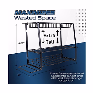 LORO ESSENTIALS Power Tool Organizer for Tool Storage - Garage Storage Tool Organizer Wall Mount - Storage Rack for Cordless Drill Holder - Heavy Duty Shelving with Tool Box Holder and Battery Holder