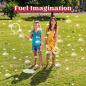 JOYIN Big Bubble Wands Set with with Tray, 21" Giant Bubble Wands Bulk for Kids, Summer, Outdoor Play Period & Birthday Party & Games, 6 Pcs Bubble Solution Suitable, Suitable for All Age People