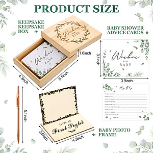 53 Pcs Baby Shower Games Set Including 50 Pcs Wishes for Baby Shower Advice Wishes Cards with Wooden Keepsake Box, Sonogram Photo Picture Frame and Rose Gold Pen for Baby Shower Birthday Activities