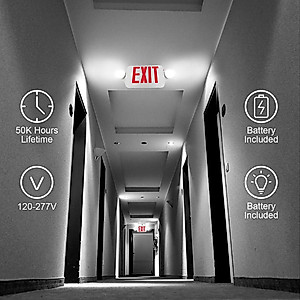 Red Letter Exit Sign Emergency Lights Office Shopping Mall School Exit Sign LED Adjustable Head Emergency Exit Lighting Red Combo Exit Sign Emergency Lights Backup Battery Commercial Grade
