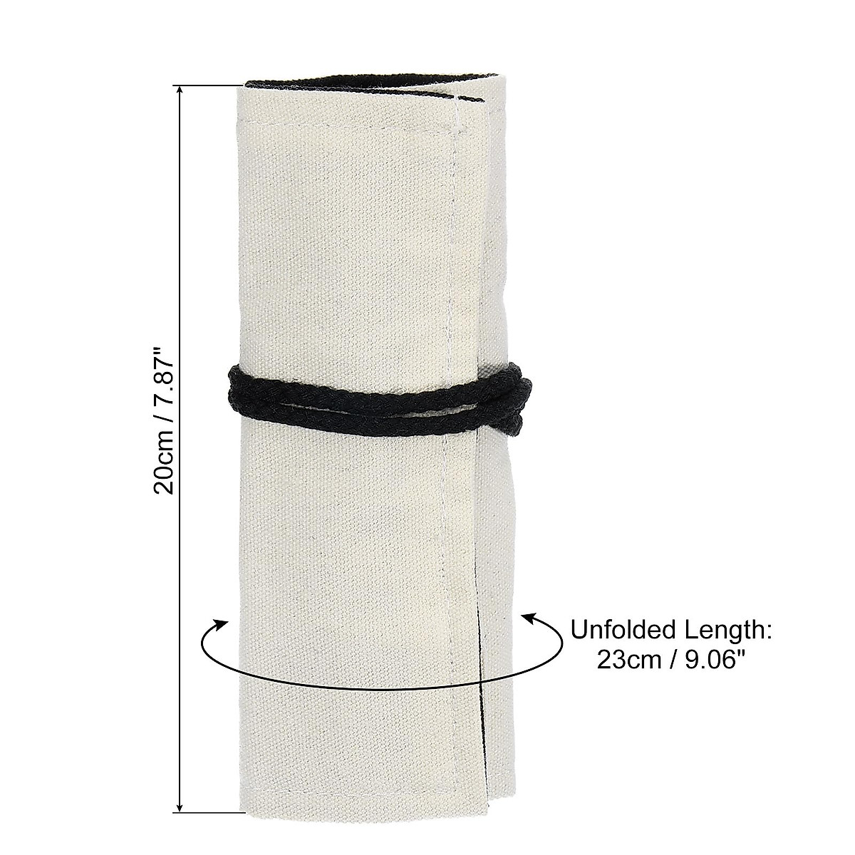 PATIKIL Handmade 12 Slots Roll Up Pencil Case, Canvas Pencil Wrap Pouch Pen Holder Organizer for Artist Drawing Coloring Sketching, White/Black