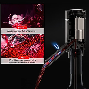 Wine Aerator Electric Wine Aerator and Decanter,One Touch Smart Wine Decanter with Storage Base and Retractable Tube,Ideal Gift for Wine Lovers(Stainless Steel - Battery Operated)