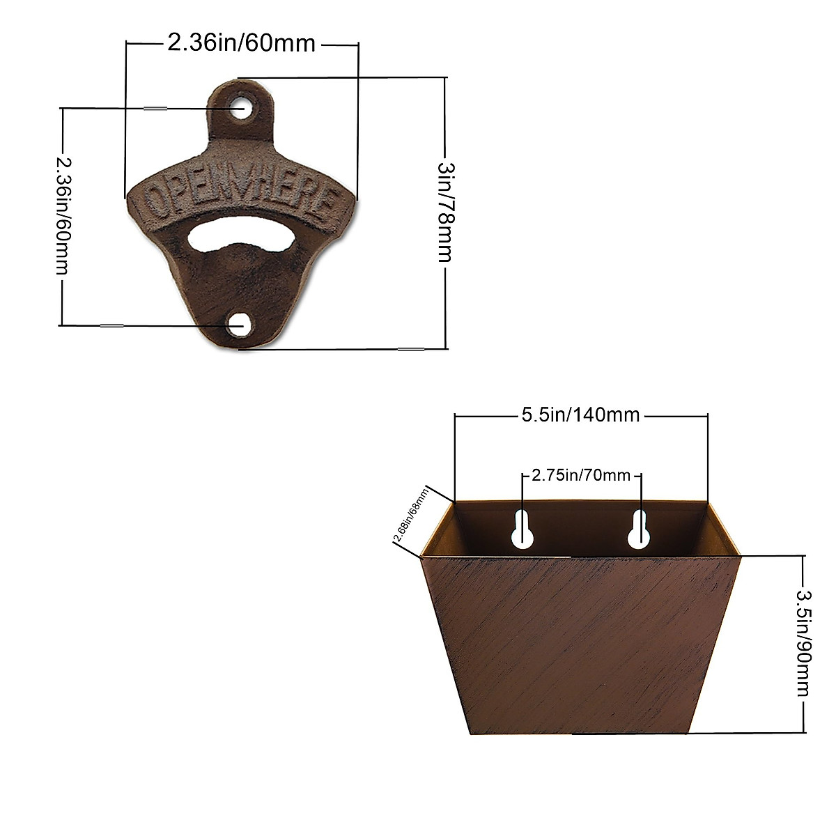 Luwanburg Retro Cast Iron Beer Bottle Opener Wall Mounted with Cap Catcher Collector Brown Great Choice for New Year Men Gift