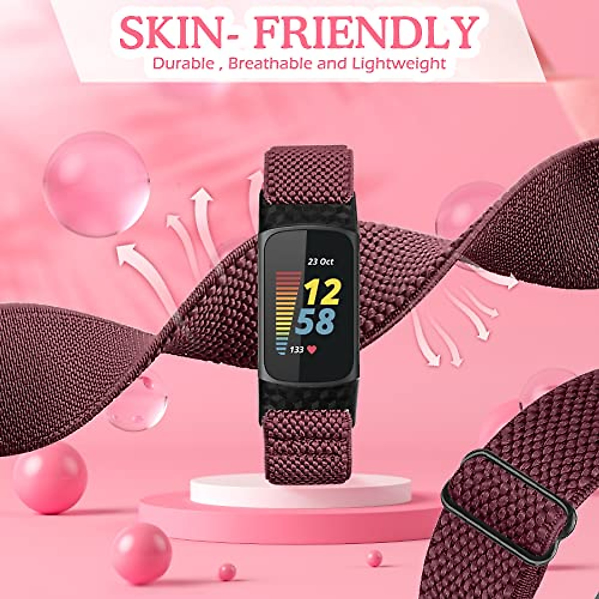 Runostrich Adjustable Elastic Watch Bands Compatible with Fitbit Charge 5 for Women Men, 5 Pack Stretchy Sport Loop Band Soft Nylon Wristband Accessories for Charge 5 Fitness & Health Tracker