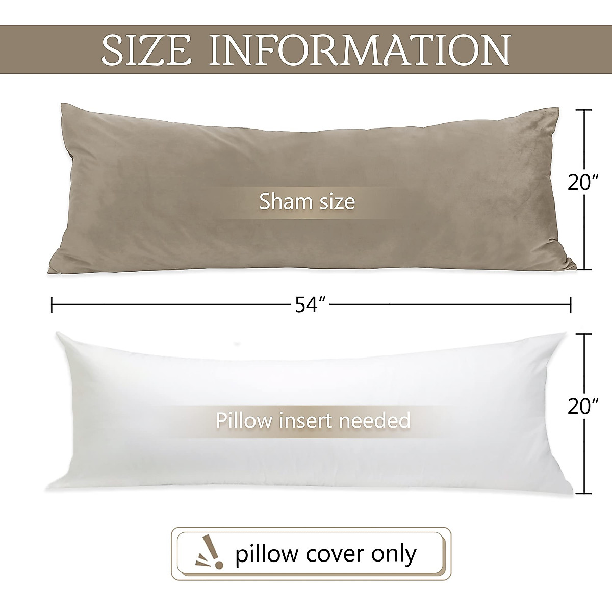 StangH Camel Beige Body Pillow Cover, Super Soft Velvet Pillow Case 20 x 54 Pregnancy Body Pillow Nursery Baby Protect Bed Pillowcase Couch Pillow, 20 x 54-inch, 1 Piece