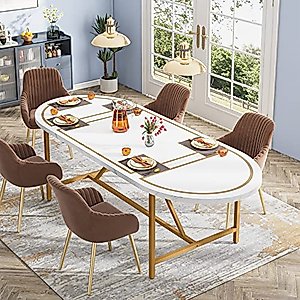 Tribesigns Modern Dining Table for 6 People, Gold White Oval Dining Room Table with Gold Metal Frame, 70.8 Inch Kitchen Tables for Home Kitchen Dining Room