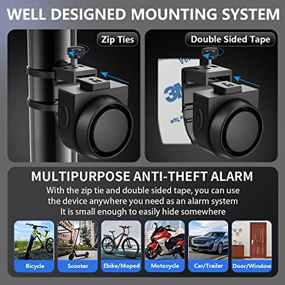 PADONOW Wireless Remote Bike Alarm 2 Pack: 115 dB Loud Bicycle Vibration Motion Sensor Anti Theft Alarm Motorcycle Security System Alarm Waterproof USB-C Rechargeable Multipurpose Vehicle Alert Device