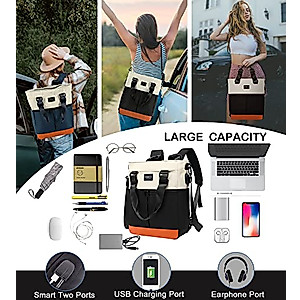 COMELY 4-in-1 Laptop Backpack Casual Daypack Crossbody Bag Leight Weight Tote Purse for Daily Work College, 16A-Black