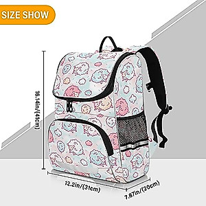 Sletend Backpack Cute Sheep and Cotton Candy School Backpack Travel Hiking Large Capacity Causal Daypack Bookbag Laptop Schoolbag with Reflective Tape for Boys Girls Adults