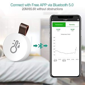 ORIA Wireless Thermometer Hygrometer, Mini Wireless Humidity Temperature Sensor with Data Export and Alert, Temp Humidity Monitor for House, 2 Pack