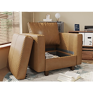 EASE MOOSE Modular Sectional Accent Chair with Storage Seat, Faux Leather Armchair Modern Single Sofa Club Chair for Living Room