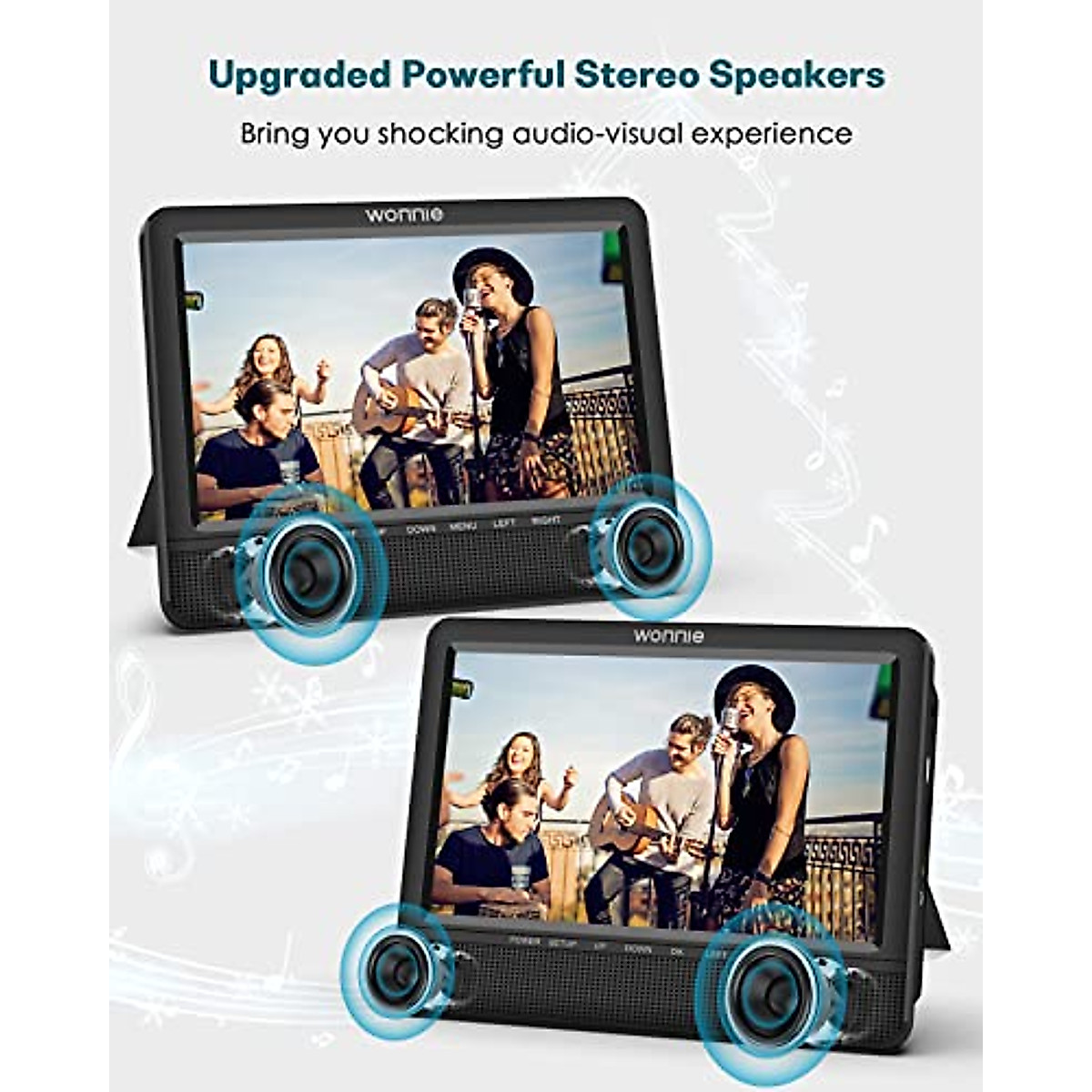 WONNIE 7.5'' Dual Car DVD Player, Portable DVD Player for Car Plays Same Movie, with 5 Hours Rechargeable Battery, Support USB/SD/Sync TV, Regions Free, Last Memory, AV Out & in (1 Player+1 Monitor)