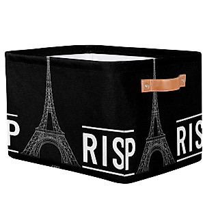 Funky Qiu Eiffel Tower Paris Storage Basket Cube Quote Large Toys Storage Box Bin with Handle Collapsible Closet Shelf Cloth Organizer for Nursery Bedroom,15x11x9.5 in,1 Pack