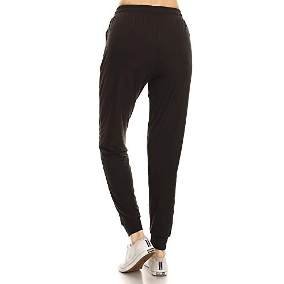 Leggings Depot Womens Relaxed fit Jogger Pants - Track Cuff Sweatpants with Pockets, Black, X-Large