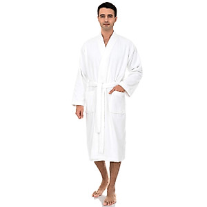 TowelSelections Turkish Terry Kimono Bathrobe - 100% Turkish Cotton, Terry Cloth Bath Robe for Women and Men, Made in Turkey (White, L/XL)