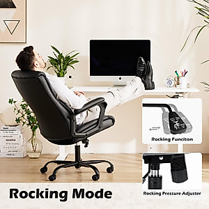 JHK Office Chair with Ergonomic Padded Armrest, Lumbar Support, Strong Metal Base PU Leather, Black