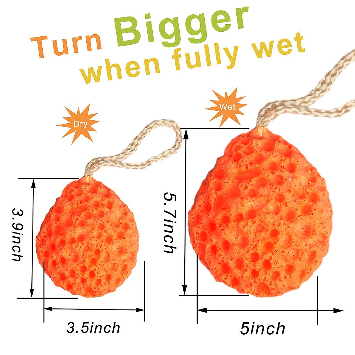 3 Pack Natural Bath Sponges, Loofah Shower Sponge Body Scrubber Exfoliating Cleaning Body Sponge for Men Women Kids