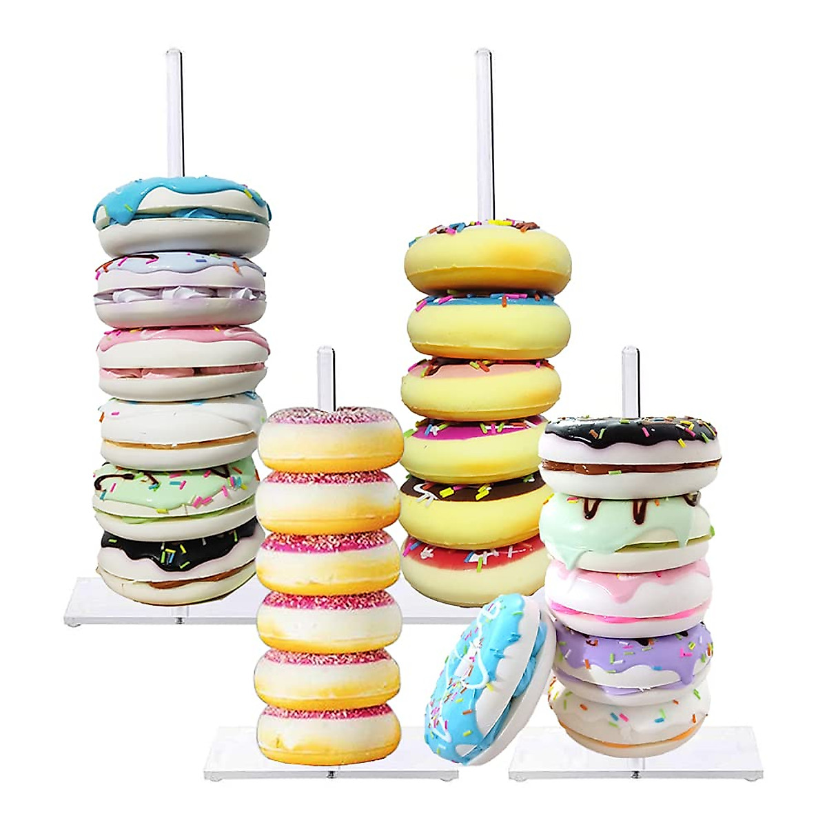 OLAJUNE Acrylic Donut Stands,Clear Acrylic Bagels Holder Doughnut Dessert Stand Table Decoration for Wedding Birthday Party Donut Party Supplies Donut Stand(4 Pieces, Two Each of 10 and 15 inch)