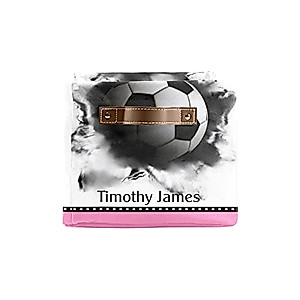 Soccer Sport Art Pink Personalized Storage Bins Baskets Cubes Organizer with Handle for Shelves Closet Nursery Toy 2 Packs
