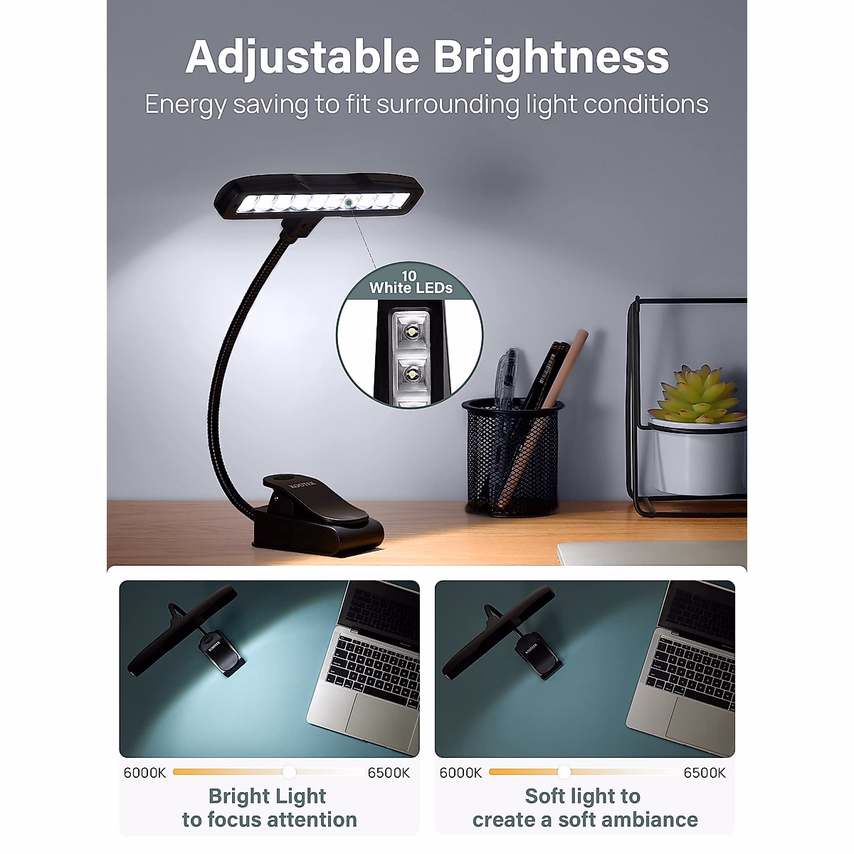 Kootek Music Stand Light, Eye Caring Clip-on Piano Light, 360° Flexible Neck Adjustable Brightness USB Rechargeable Light Lamp for Piano, Sheet Music, Book Reading