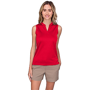 Three Sixty Six Womens Quick Dry Polo Shirt - Sleeveless and Collarless Golf Shirts w/ 4-Way Stretch Fabric and UV Protection Cherry Red