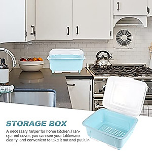 Hemoton Dish Drying Rack with Lid Cover Nursing Bottle Holder Kitchen Plate Cup Dish Drying Rack Tray Cutlery Dish Drainer Kitchen Cabinet Organizer Blue