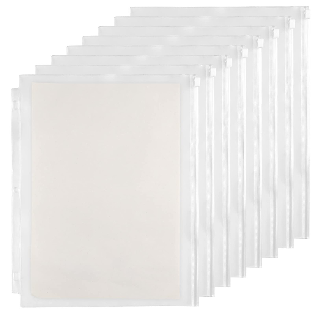 YoeeJob 3 Holes Clear PVC Zipper Binder Pocket Insert Pages Letter Size, 8 1/2" x 11 Loose Leaf Binder Filing Storage Bags 8 Packs