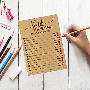 He Said She Said and Wedding Word Search Bridal Shower Games (50 pack – 2 Games in 1 Sheet) – Bride or Groom Said It - Engagement Bachelorette Fun Party Games – Guessing Activity - Kraft Rustic