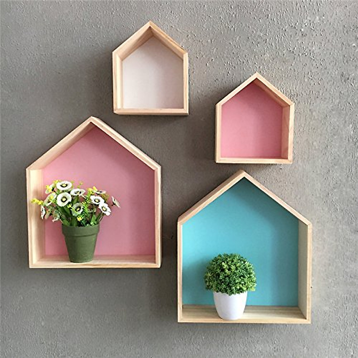 House Shape Wooden Wall Storage Shelf/Wooden House Shelves/Wood Wall Shelf/House Shaped Shelf Box,Set of 2 Wall Art Decoration Children's Room Decoration