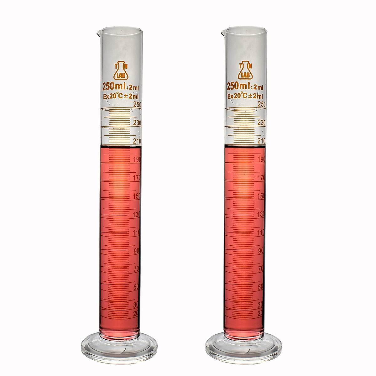 TN Lab Graduated Measuring Cylinder 250ml Borosilicate Glass with Glass Base 2-Pack