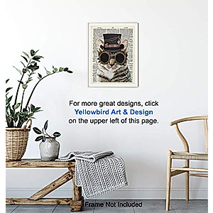 Steampunk Cat Wall Art - Funny Goth Cat Wall Decor Print for Bedroom, Veterinarian Office - Gift for Vet, Boys, Men, Teens, Women, Kitty, Kitten, Feline, Pet, Cat Lovers - Unique Gothic Dictionary Art