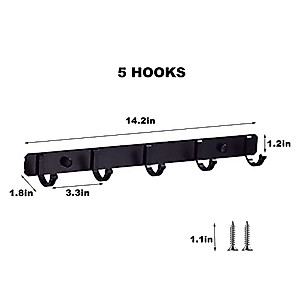 Coat Hooks Wall Mounted 2 Pack 5-Hook Coat Rack Hooks Heavy Duty Wall Hooks Hat Hanger No Drilling Hook Rack Bathroom Entryway Kitchen Door Hanging Jacket Backpack Key Towel Cup Cloth (Aluminum Black)