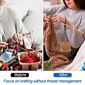 FWUNYVN Portable Wrist Yarn Holder Set,Yarn Holder Spinner with Crochet Hook,Finger hook,Marker hook,Crochet Yarn Holder with Leather Wristband,Yarn Ball Holder Wooden Yarn Holder for Craft Lover-Blue