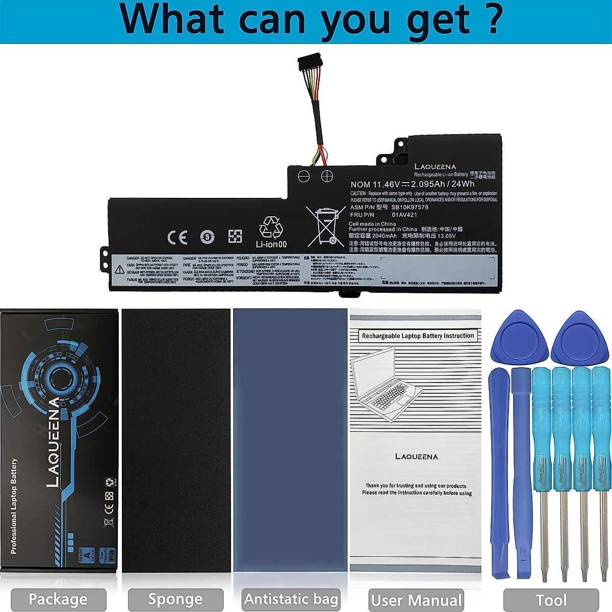 LAQUEENA SB10K97578 Internal Laptop Battery Compatible with Lenovo ThinkPad T470 T480 A475 A485 TP25 Series SB10K97577 SB10K97576 01AV421 01AV419 01AV420 01AV489 11.46V 24Wh 3-Cell