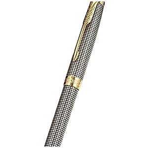 PARKER Sonnet Ballpoint Pen, Chiselled Silver with Gold Trim, Medium Point Black Ink (1931492)