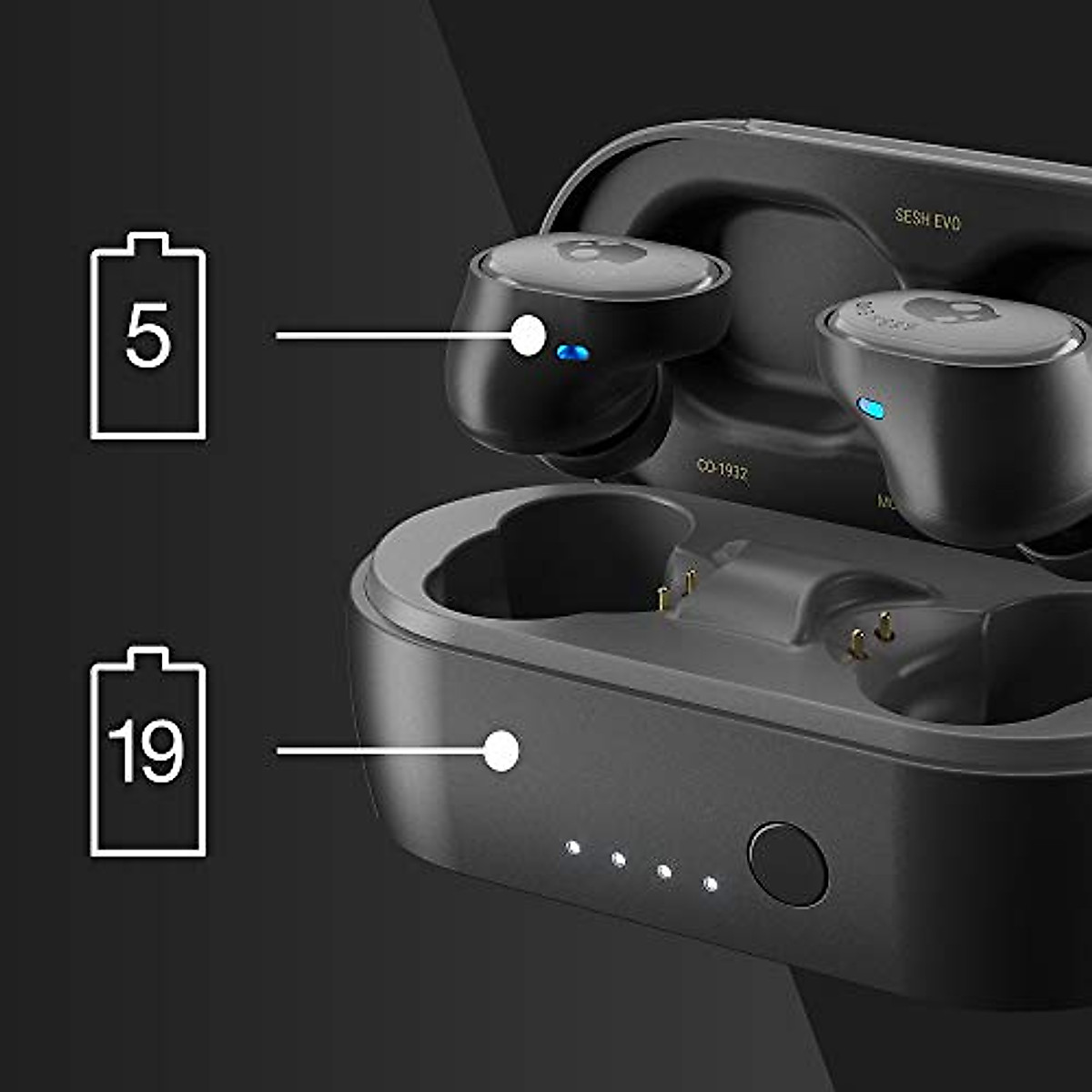 Skullcandy Sesh Evo True Wireless In-Ear Bluetooth Earbuds Compatible with iPhone and Android / Charging Case and Microphone / Great for Gym, Sports, and Gaming IP55 Water Dust Resistant - Black