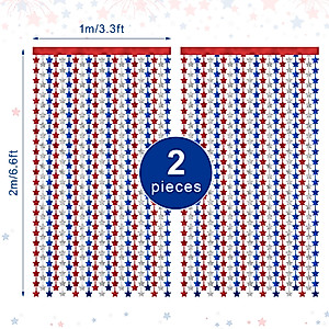 HOOSUN Patriotic Decorations Backdrop,2 Pack Red White and Blue Party Photo Backdrop Patriotic Tinsel Foil Fringe Curtains,Red White and Blue Streamers Tinsel Backdrop Decor for Home,Front Door
