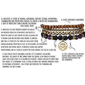 SPUNKYsoul Lotus New Beginnings Bracelet Hematite Amethyst and Lava for healing Stack Bracelet Set Collection