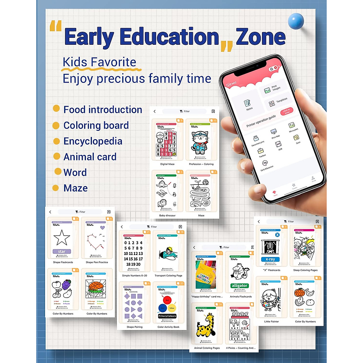 Memoking Inkless Bluetooth Printer - HD 300dpi Photo Sticker Printer Machine Mini - M02 Pro Thermal Mini Printer for Pad&Phone - 2" Mini Sticker Maker Machine Printer for Memo,Photo,DIY,Fun,1D/QR,Logo