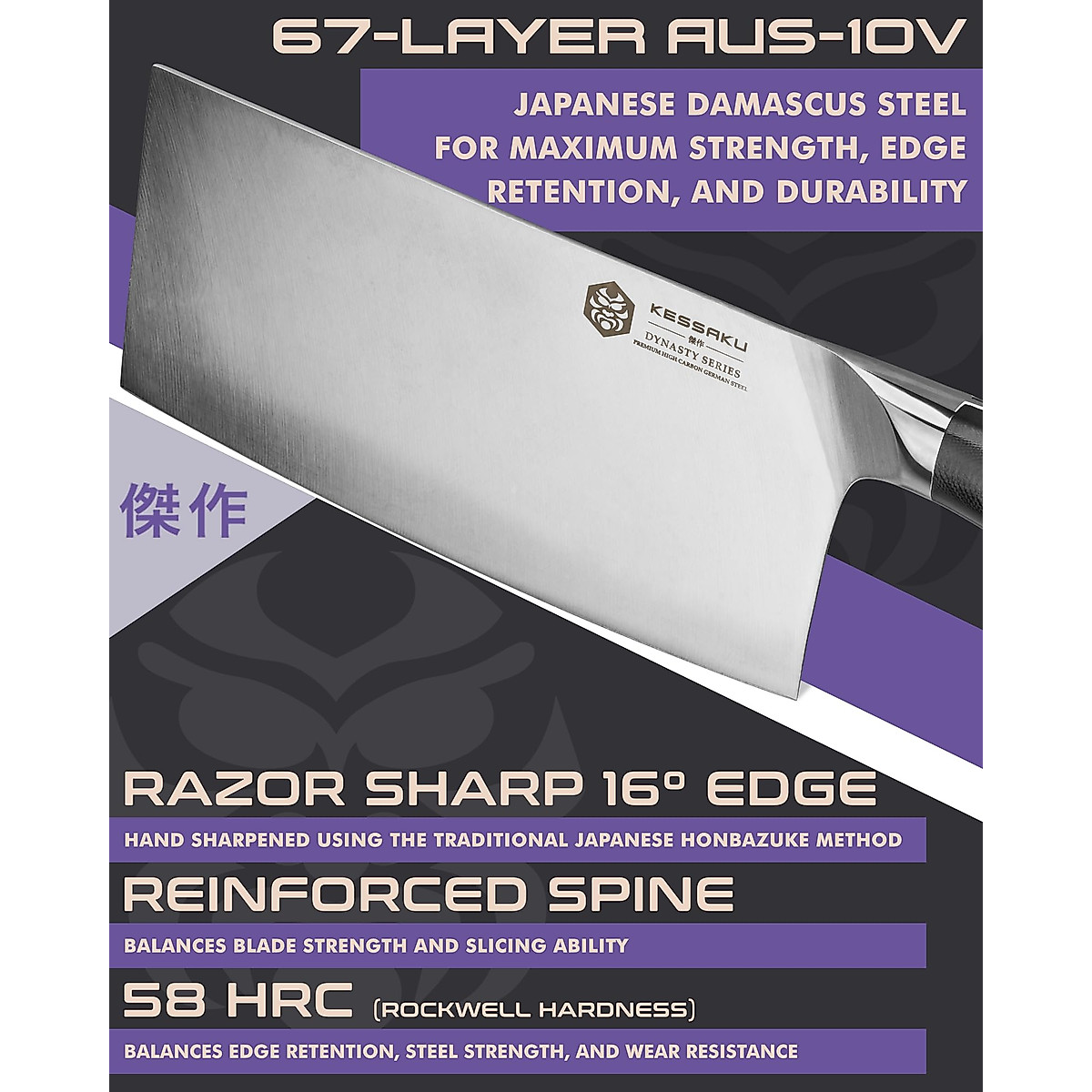 KESSAKU Meat Cleaver Butcher Knife - 7 inch - Dynasty Series - Heavy Duty - Razor Sharp - Forged ThyssenKrupp German High Carbon Stainless Steel - G10 Garolite Handle with Blade Guard