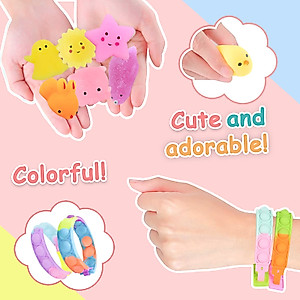 Birthday Party Favor for Kids, Pop Fidget Keychain Pack, Mini Mochi Squishy Bulk Toy, Slinky Classroom Pinata Prizes Supplies, Goodie Bag Valentines Day Easter Basket Stuffers for Boy Girl