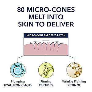 RoC Retinol Correxion Deep Wrinkle Non-Invasive Targeted Patches with Hyaluronic Acid + Firming Peptides for Forehead and Between Eyes, 3 Pouches of 2 Patches Each + 1 Packette of Eye Cream